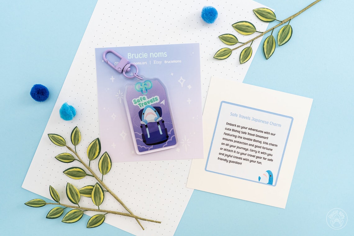 Blahaj Shark Safe Travels Acrylic Keychain | Kawaii Omamori Good Luck ...