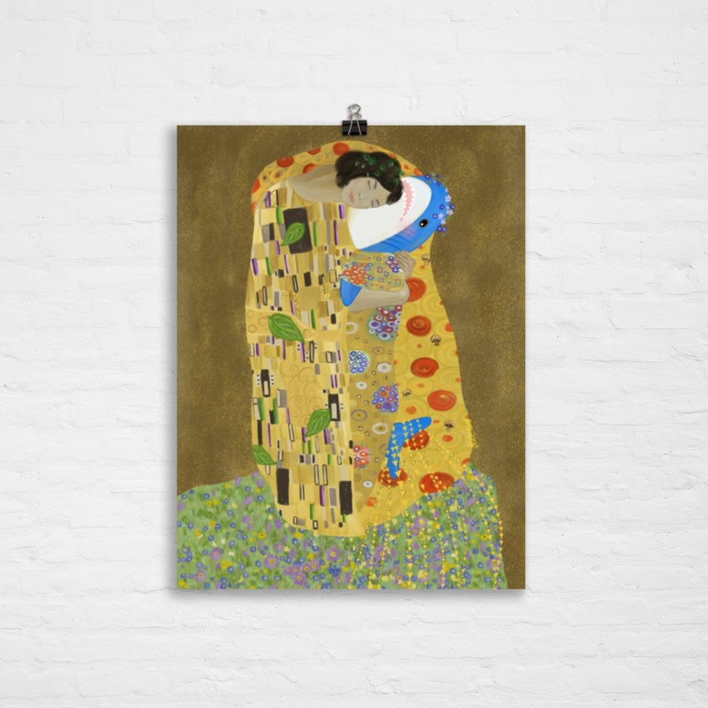 The Blahaj Hug Unique Wall Art | Gustav Klimt the Kiss Famous Parody ...