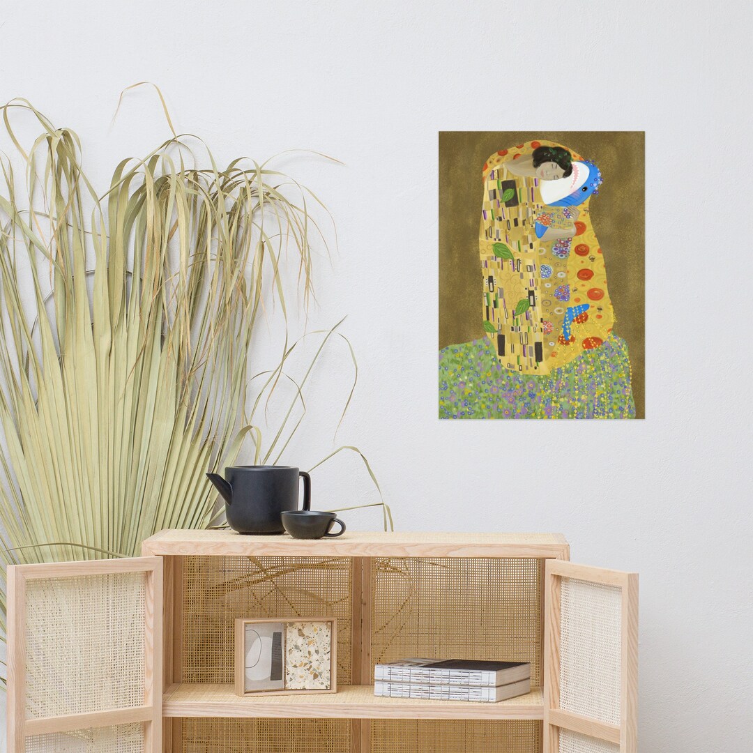 The Blahaj Hug Poster Gustav Klimt the Kiss Parody Painting - Etsy