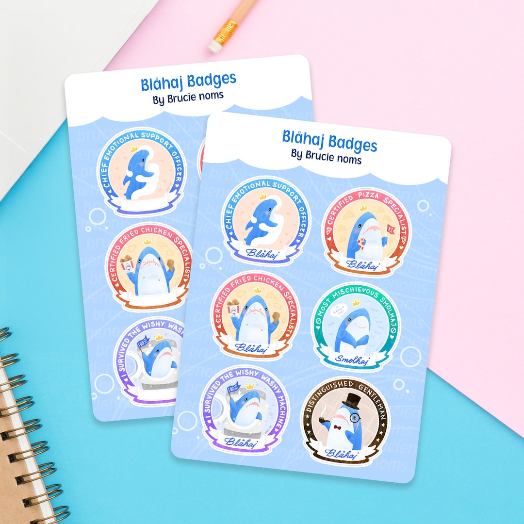 Blahaj Cute Shark Award Badges Sticker Sheet | Baby Shark, Emotional ...