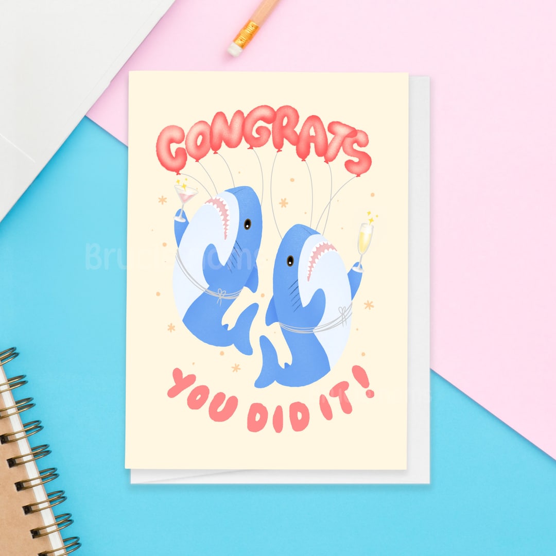 Cute Shark Blahaj Congrats You Did It Greeting Card | Baby Kawaii Ikea ...