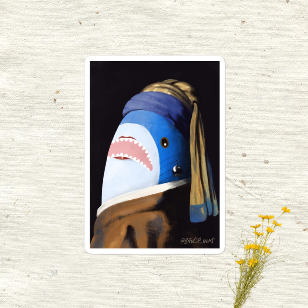 The Blahaj With a Pearl Earring Stickers | Water Resistant Fun Kawaii ...