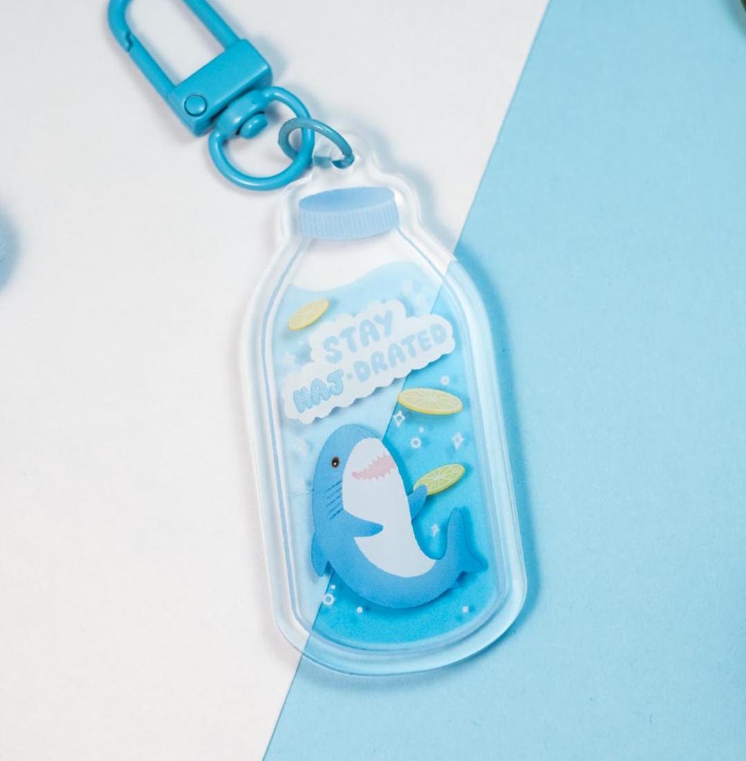 Cute Shark Blahaj Stay Haj-drated Keychain Charm | Kawaii Transparent ...