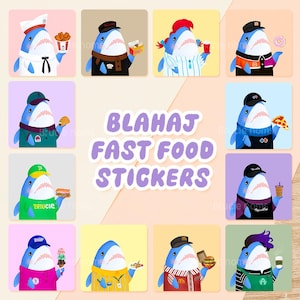 Blahaj Blue Shark Fast Food Chain Parody Sticker Pack | Kawaii Laptop ...