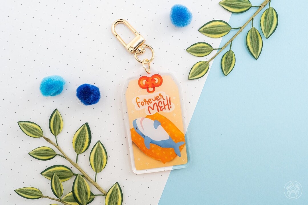 Cute Shark Blahaj Forever Meh Omamori Keychain Japanese Lucky Charm ...