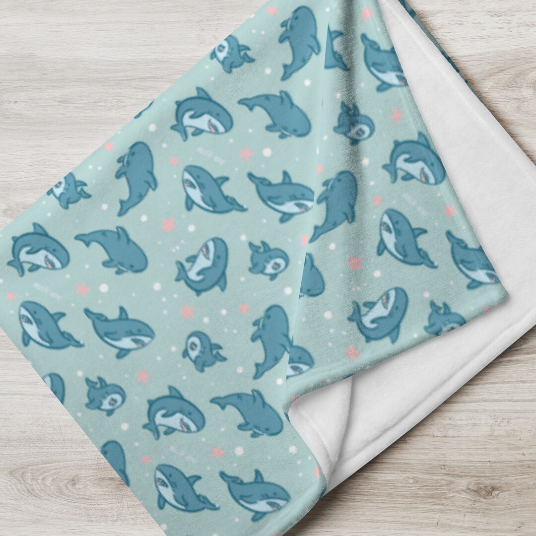 Cute Shark Blahaj Under the Sea Pattern Throw Blanket | Shark Throw ...