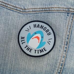 Blahaj Cute Shark Hangry All the Time Woven Embroidery Patches | Foodie ...