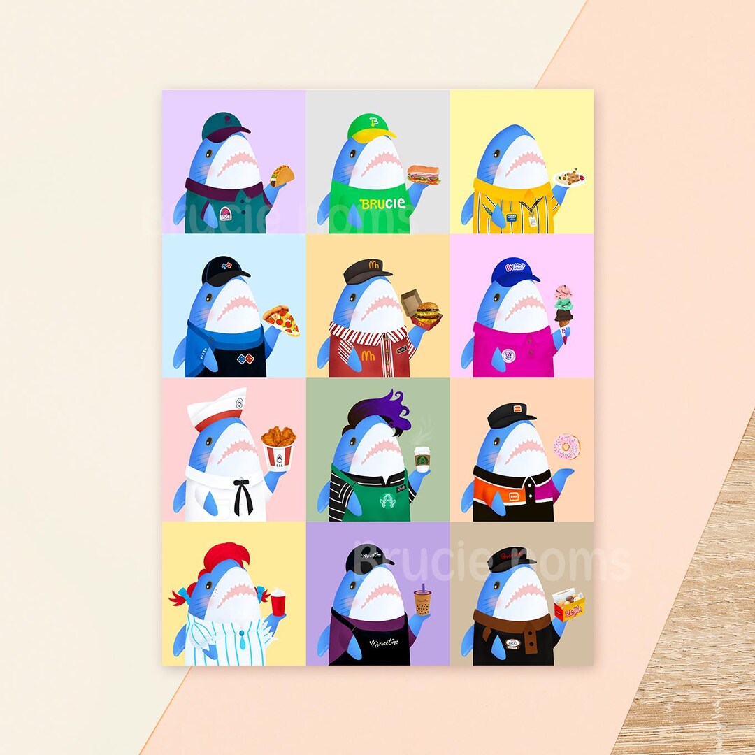 Cute Shark Blahaj Fast Food Worker Parody Prints | Postcard Print ...