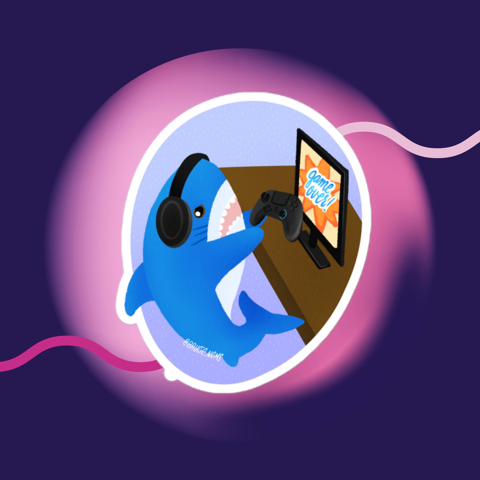 Cute Shark Gamer Blahaj Glossy Stickers Game Over Laptop - Etsy