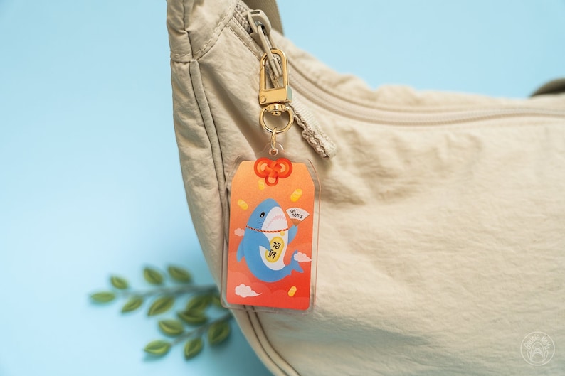 Cute Shark Blahaj Wealth Omamori Keychain Japanese Lucky Charm | Kawaii ...