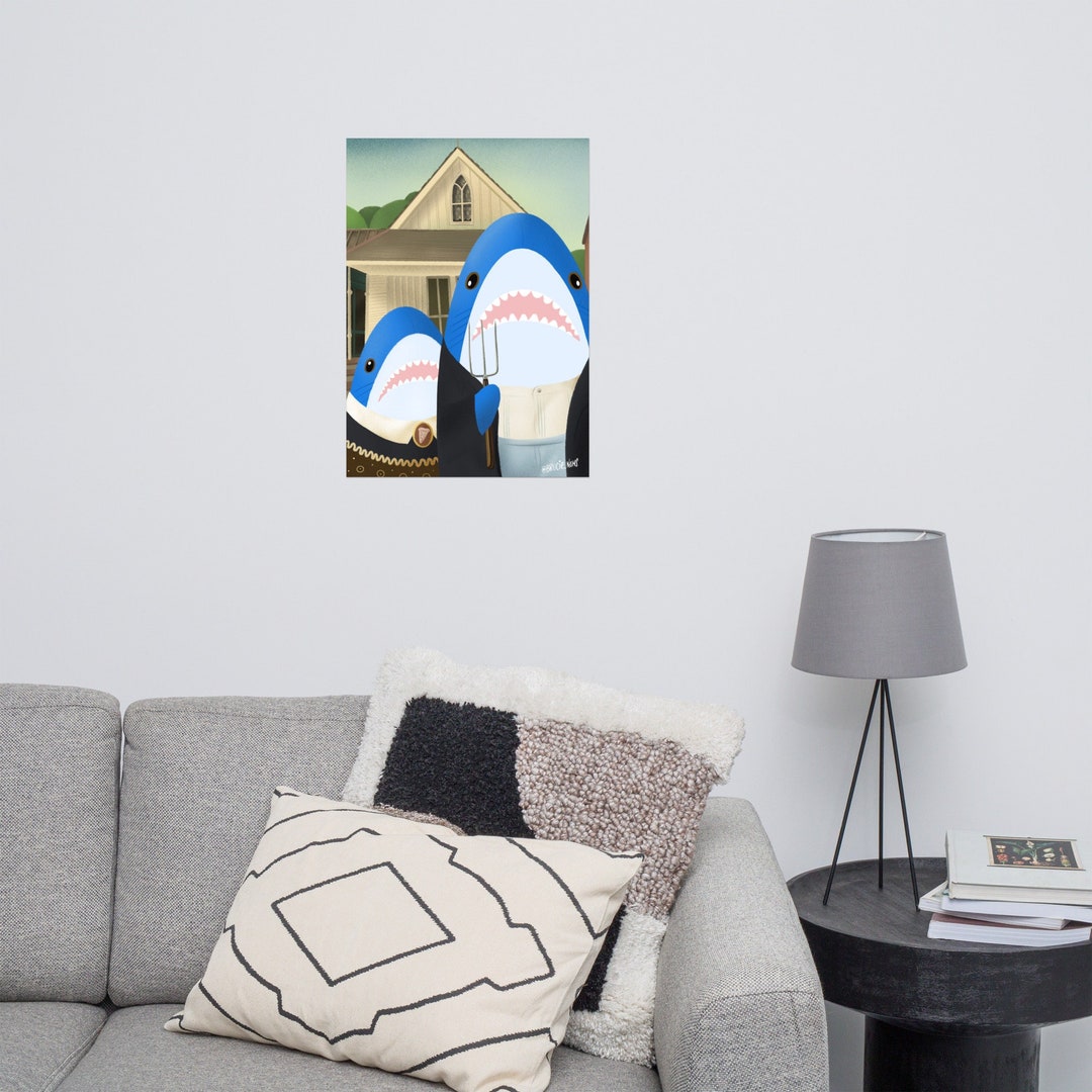 American Gothic: Blahaj Shark Edition Poster Shark Wall Art - Etsy