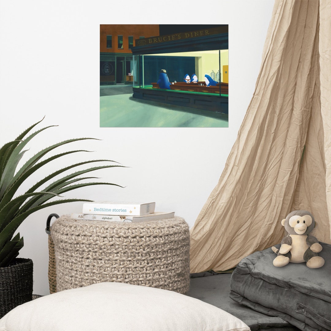 Nighthawks: Blahaj Cute Shark Edition Poster Baby Kawaii Funny Fun ...