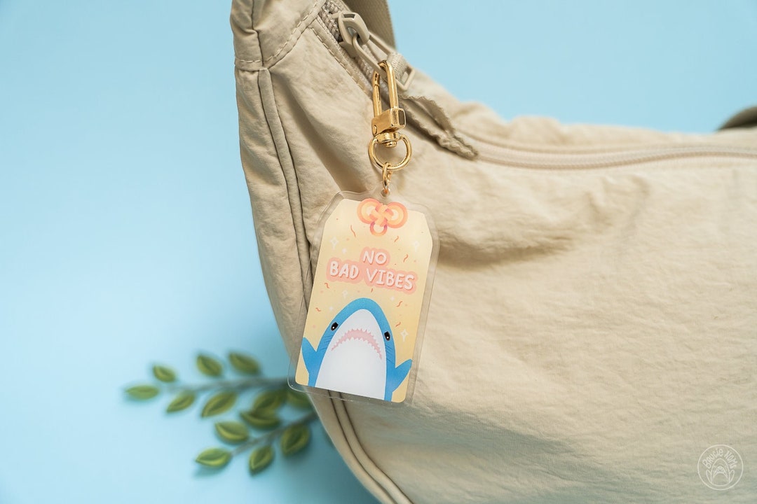 Cute Shark Blahaj No Bad Vibes Omamori Keychain Japanese Lucky Charm ...