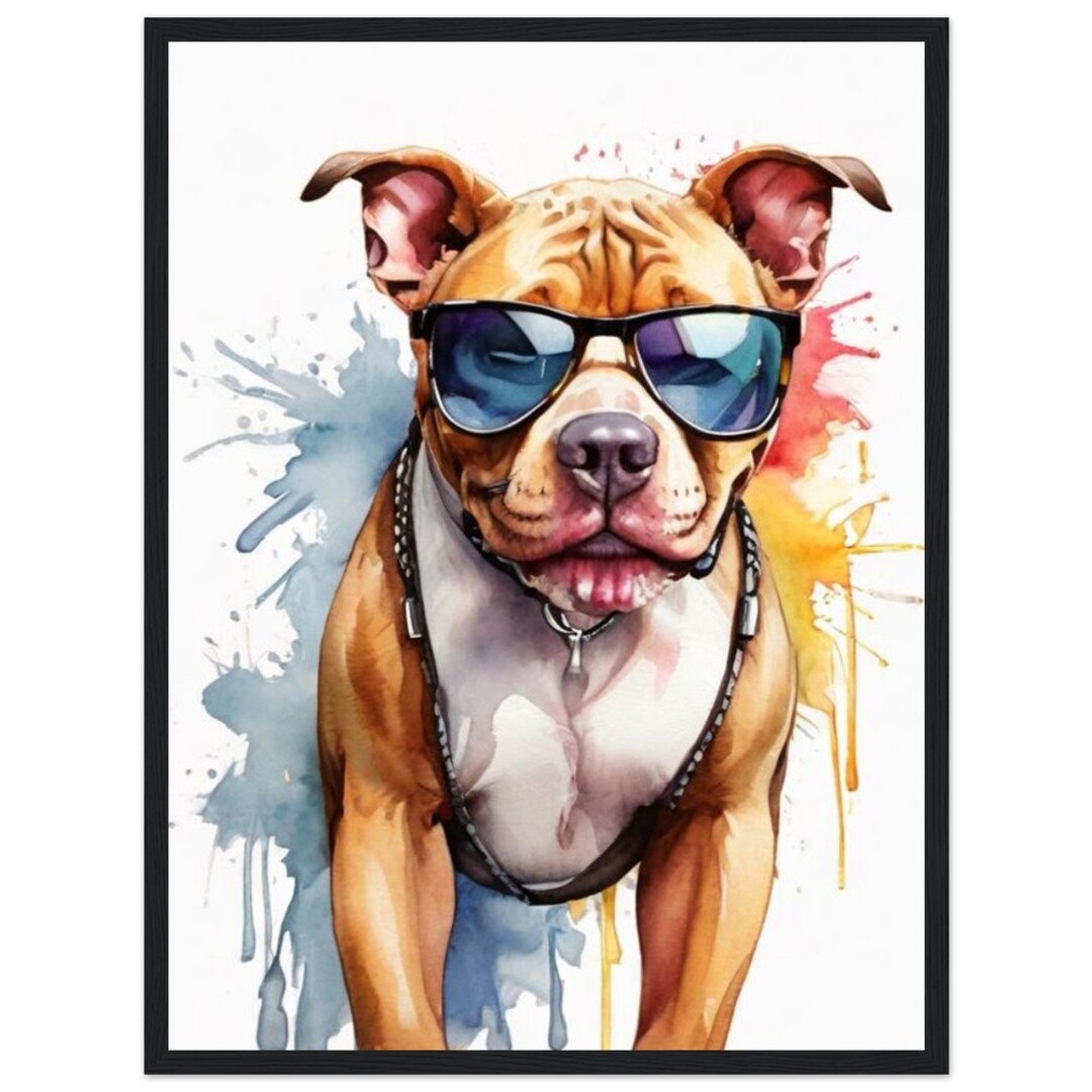 Pit Bull Wearing Sun Glasses With Paint Splash Water Colors Street Art ...