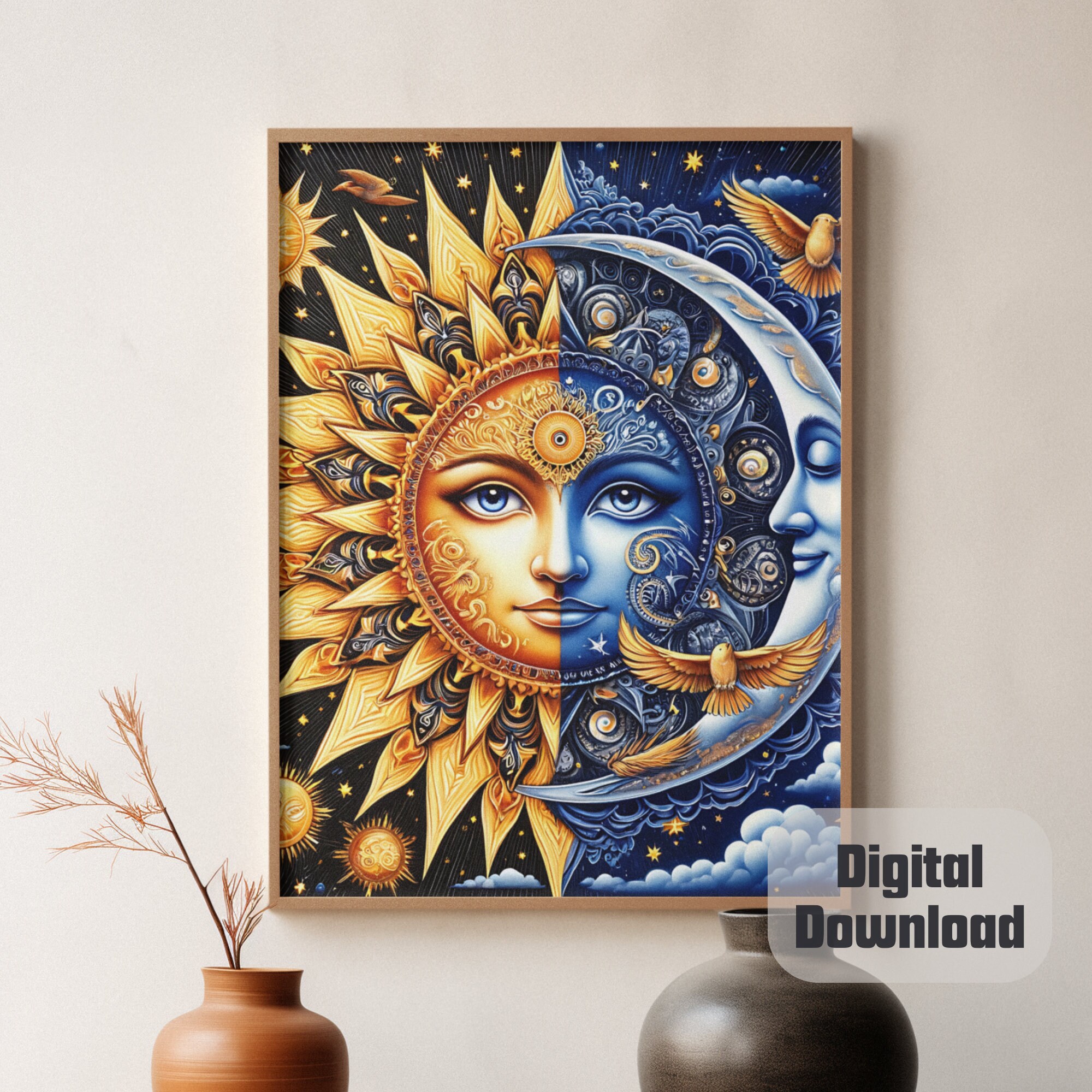 Mandala Eclipse Wall Art 24x30 Digital Print Day Night Theme - Etsy