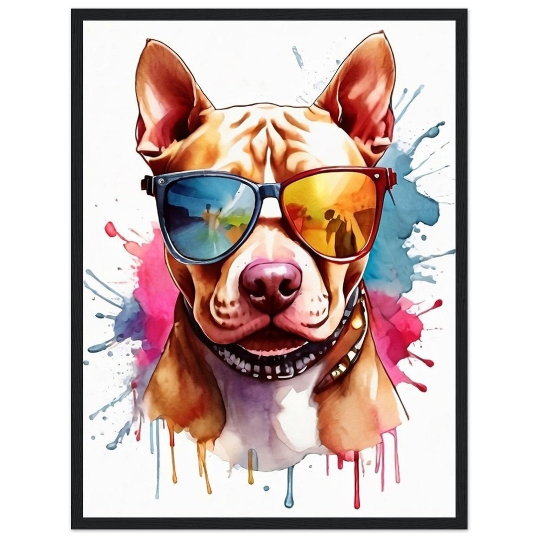 Pit Bull Wearing Sunglasses Bright Paint Splashes Water Colors Street ...