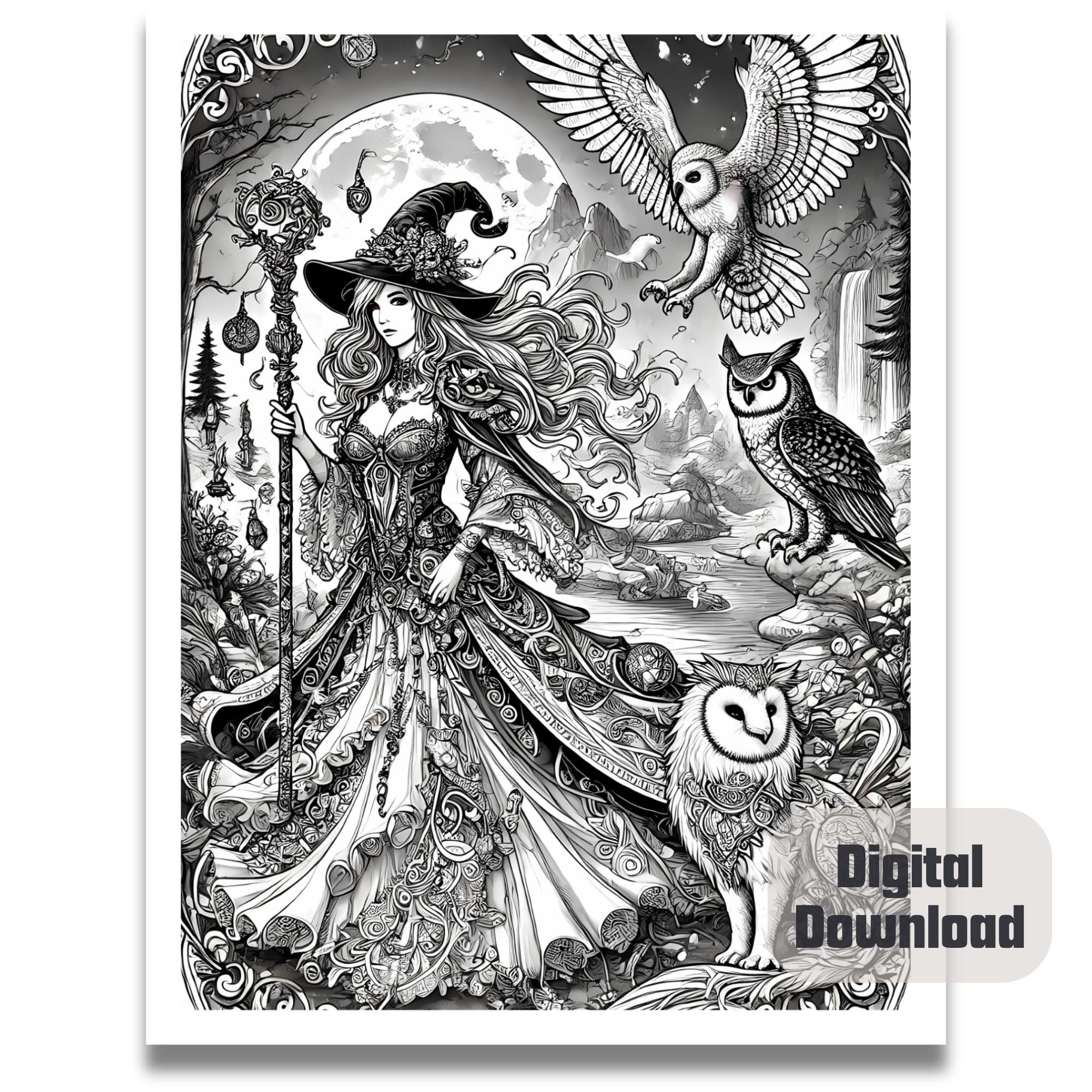 Witches & Magical Creatures Coloring Book | Fantasy Art (digital ...