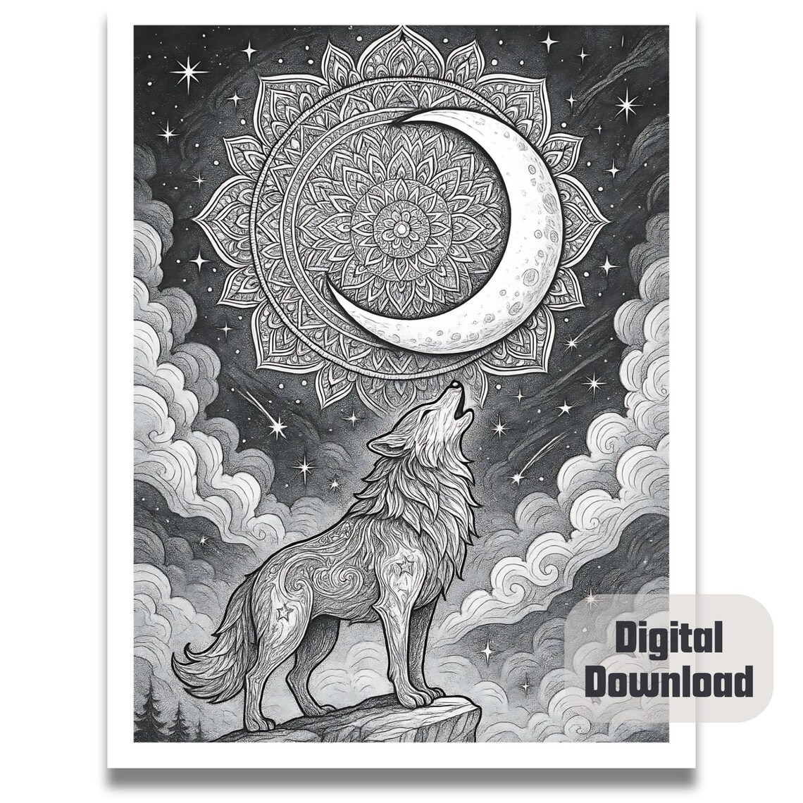 Celestial Animal Coloring Pages | Sun, Moon & Mandala Designs (digital ...