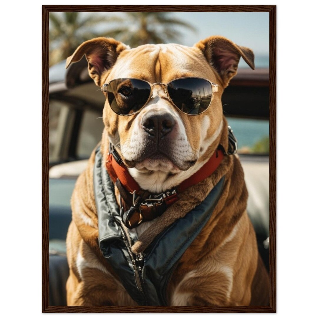 Pit Bull Wearing Sun Glasses Street Art Canvas Print With Frame Gift ...
