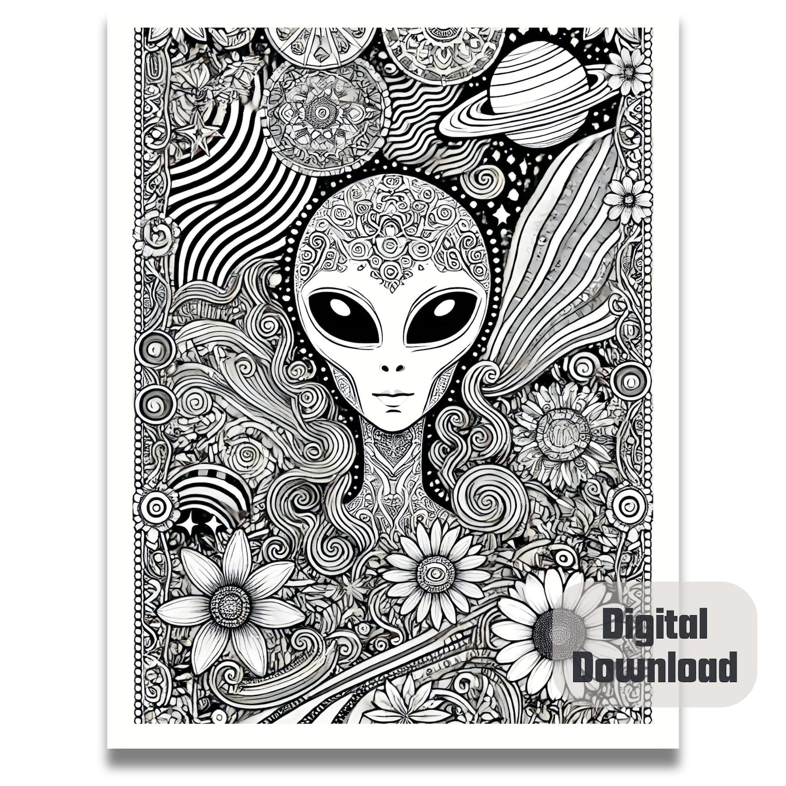 Retro Psychedelic Coloring Pages | 30 Groovy & Trippy Digital Designs ...