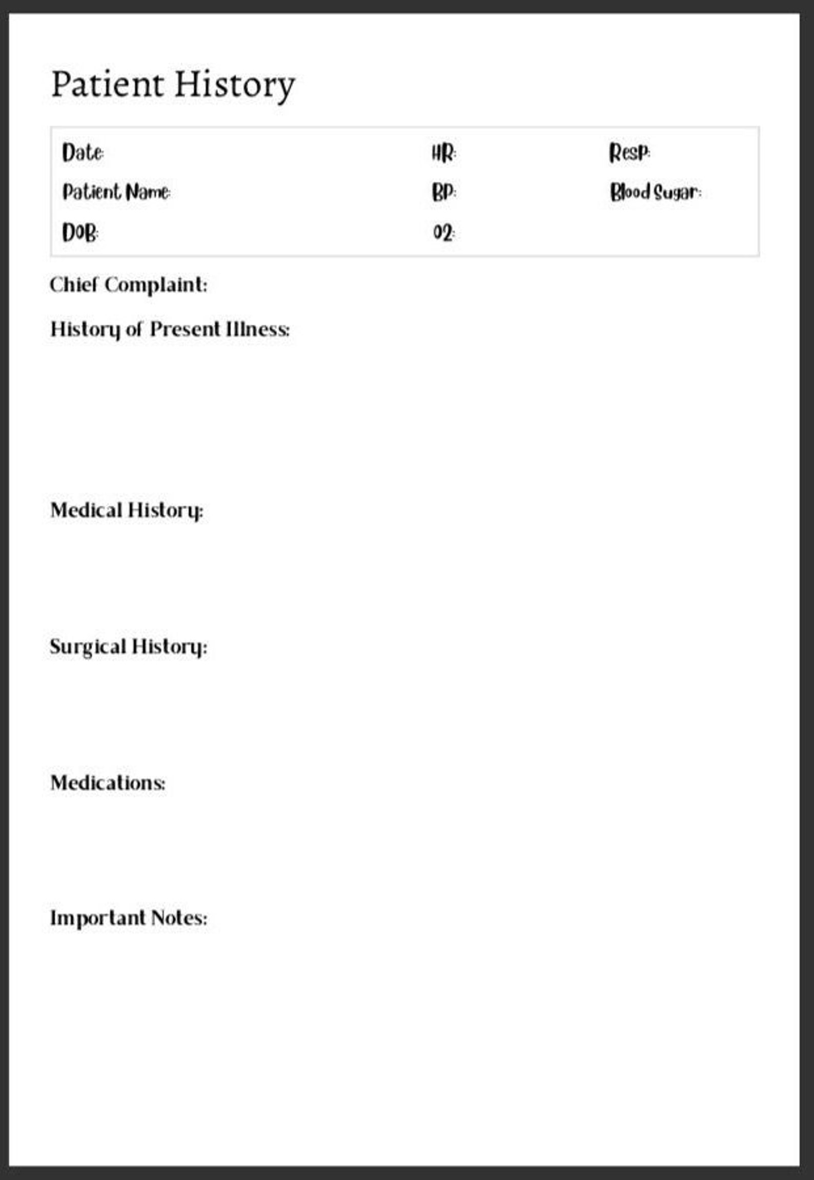 Patient History Sheet - Etsy