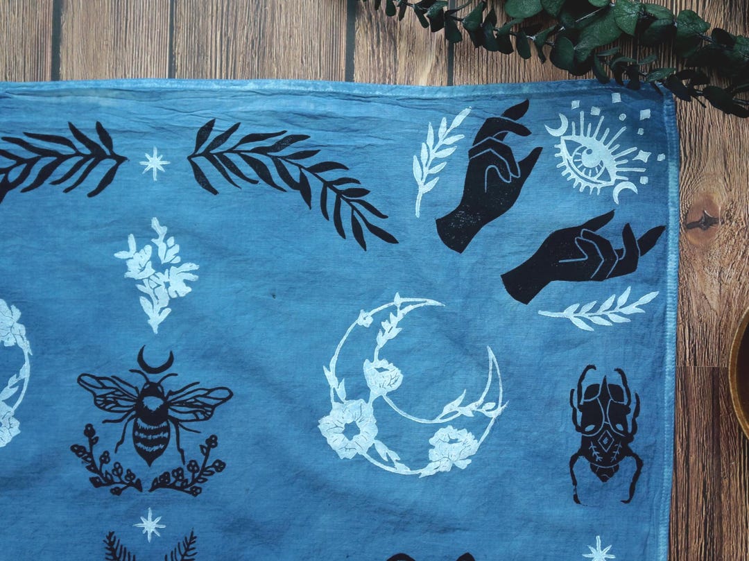 Botanical Dyed Organic Bandana - Hand-carved Print - Ritual Earth ...