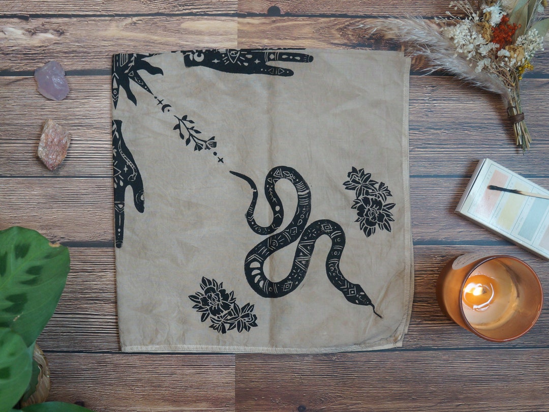 Botanical Dyed Organic Bandana - Hand-carved Print - Ritual Earth ...