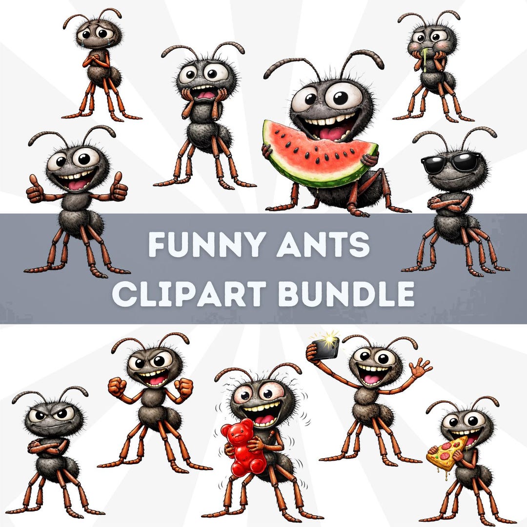 Funny Ants Clipart Bundle – Printable Cartoon Ant PNG (commercial Use ...