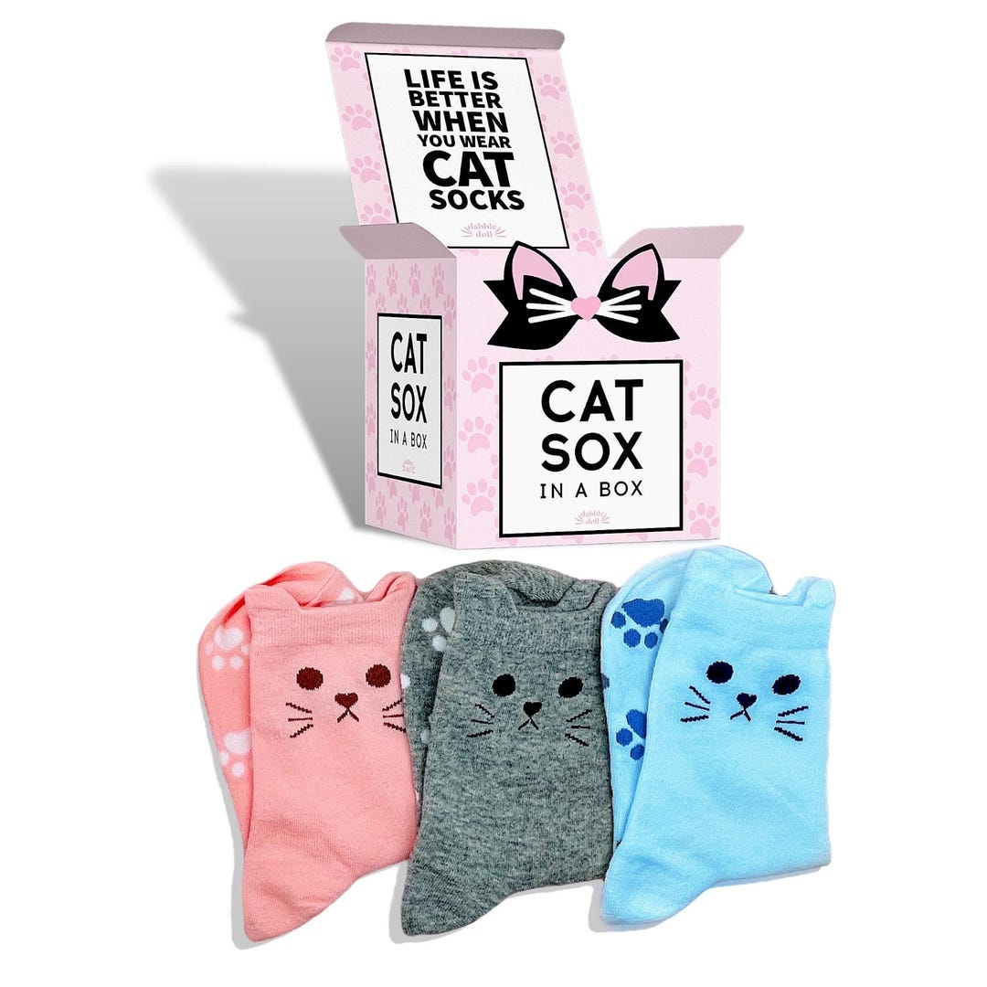3pc Cat Whiskers Socks Paw Print Socks With Gift Box Ladies Cute ...