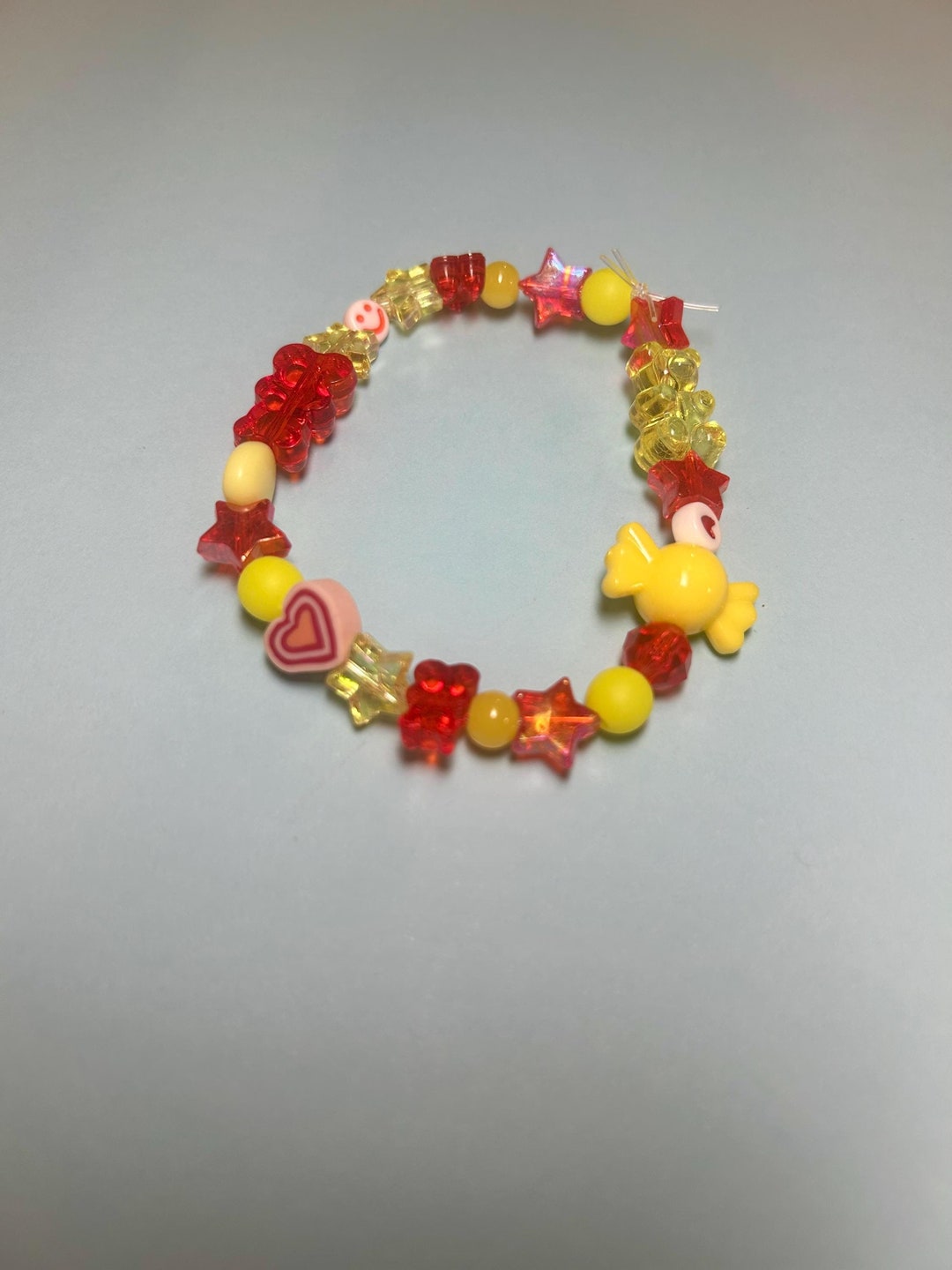 Yellow and Red Trinket Cluttercore Kidcore Kawaii Kandi Bracelet Candy ...