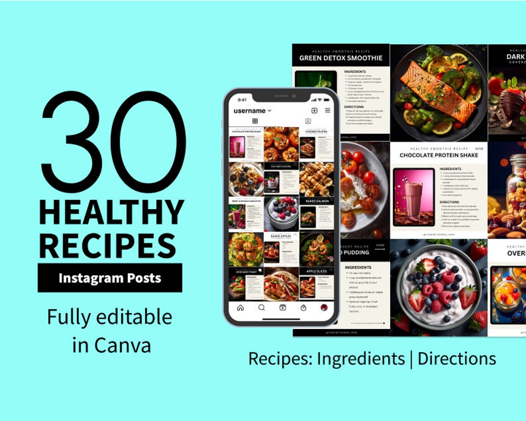 30 Healthy Recipes: Instagram Square Posts - Etsy