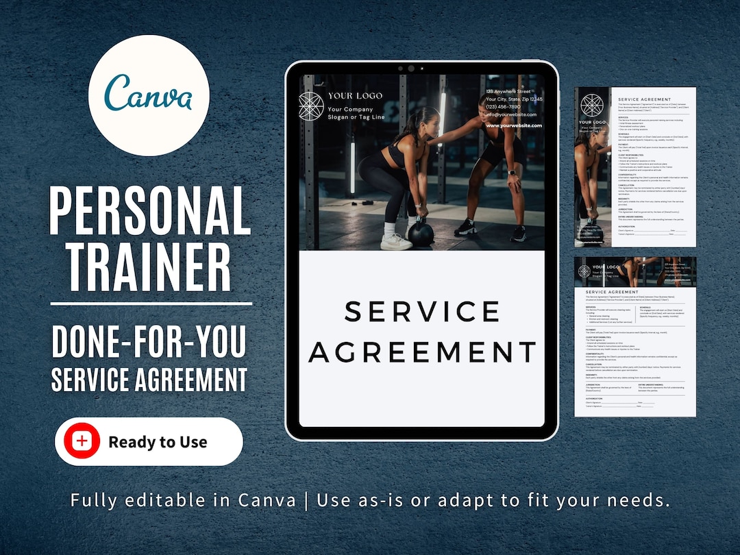 Personal Trainer- (done-for-you) Service Agreement- Customizable and ...