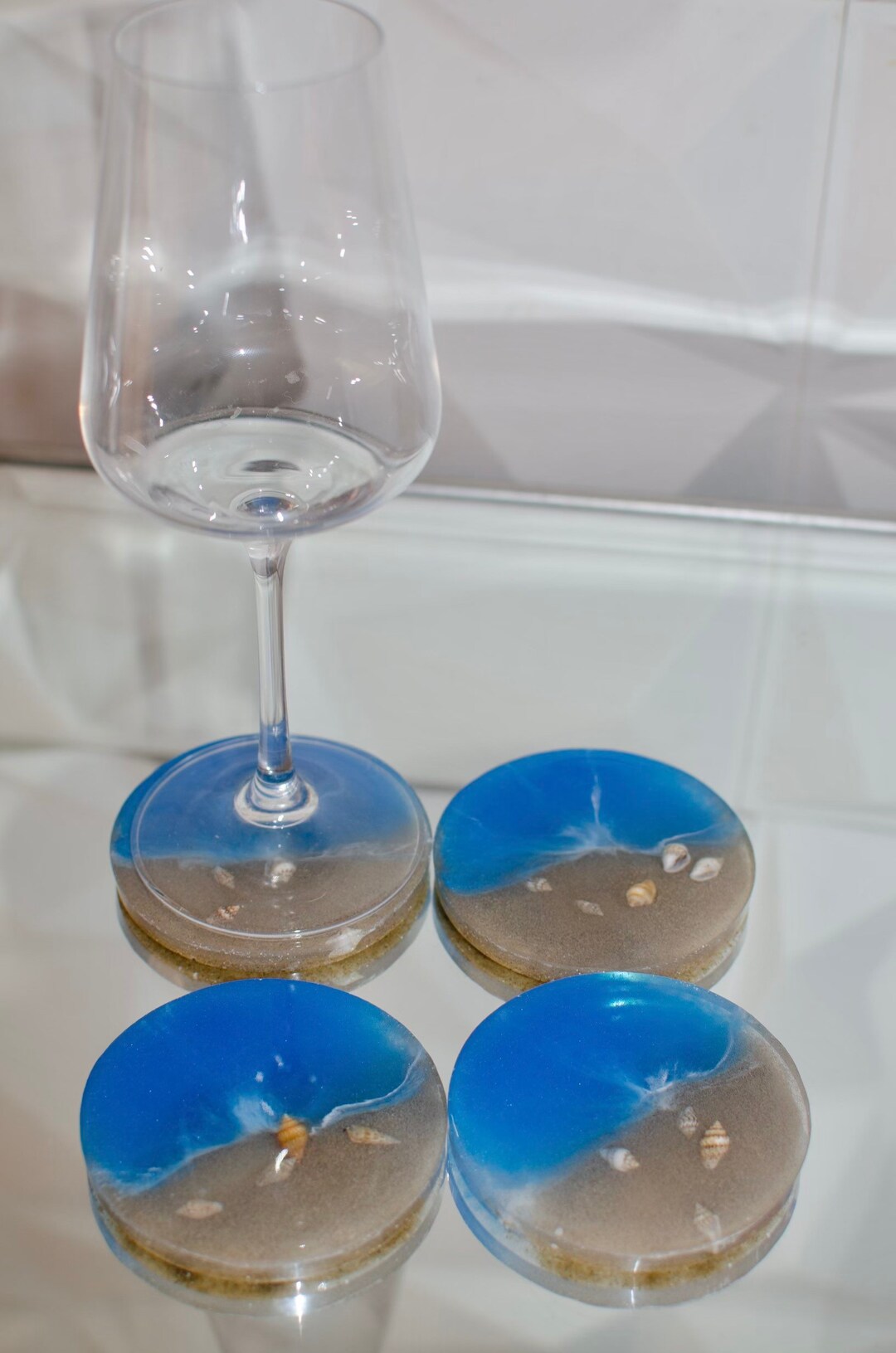 4 Piece Ocean Themed Coaster Set/round Coasters/resin - Etsy
