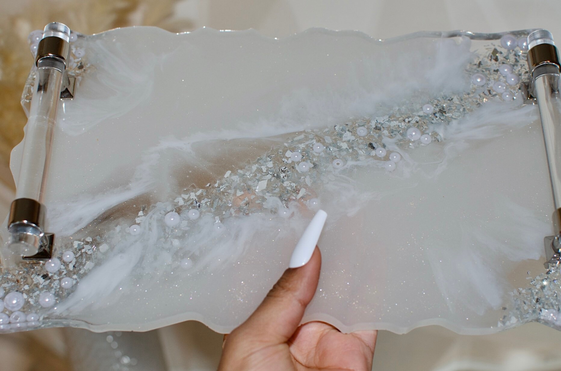Handmade Decorative Geode Tray With Crushed Glass & Pearls. Can Be Made ...