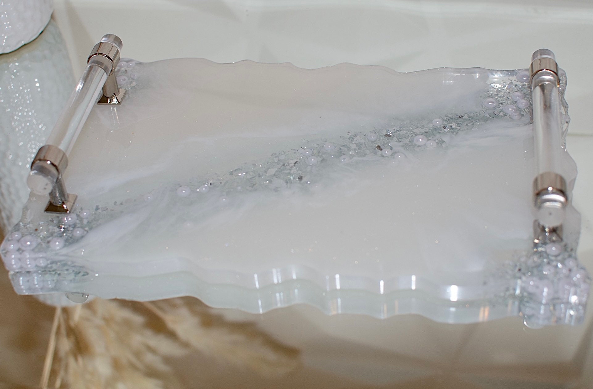 Handmade Decorative Geode Tray With Crushed Glass & Pearls. Can Be Made ...