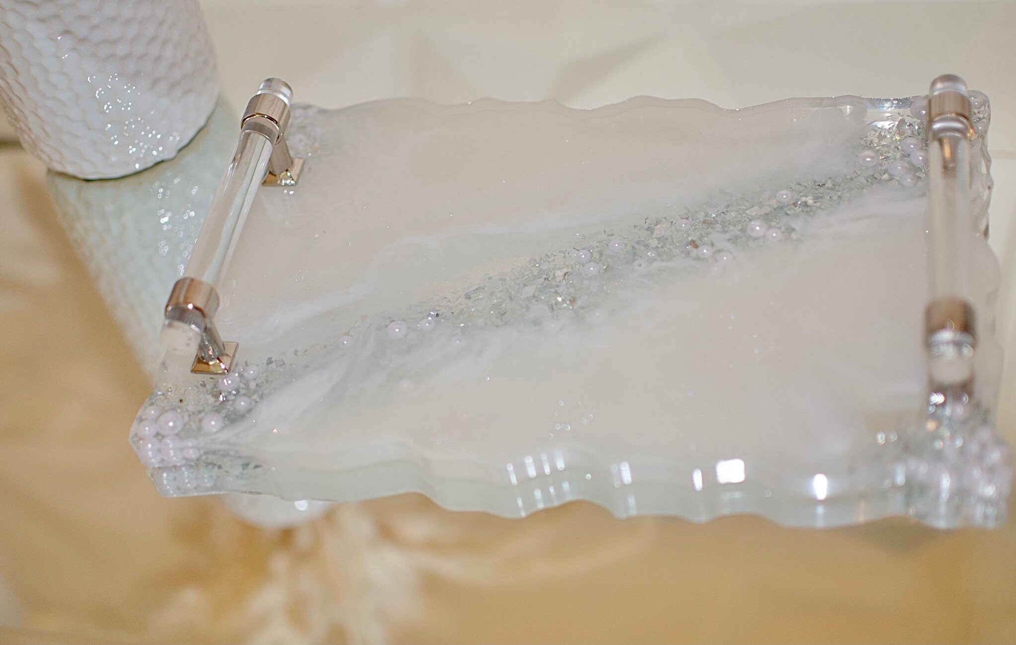 Handmade Decorative Geode Tray With Crushed Glass & Pearls. Can Be Made ...