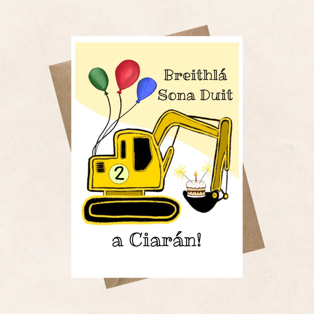 Personalised Digger Birthday Card, Gaeilge - Etsy