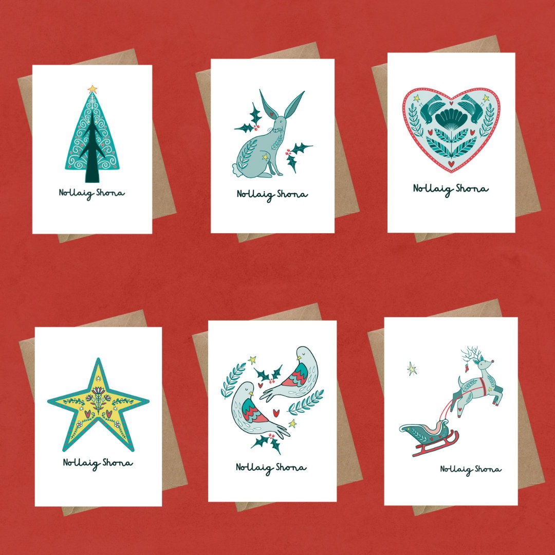 Nollaig Shona! Folk Inspired Christmas Card Assorted Pack as Gaeilge ...