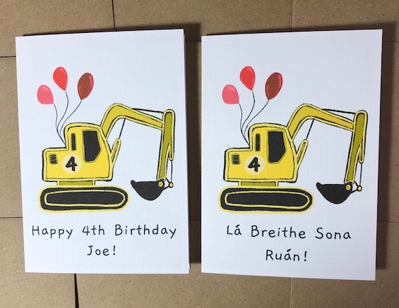 Personalised Digger Birthday Card Gaeilge or English | Etsy