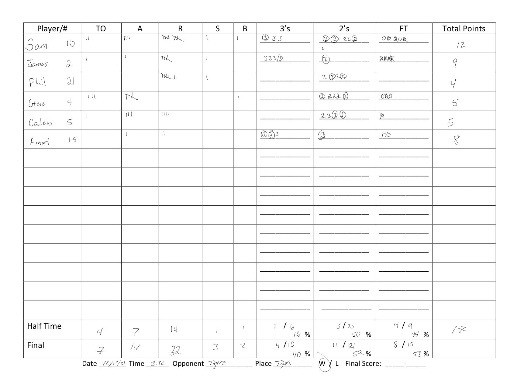 Basketball Stat Sheet Template Excel