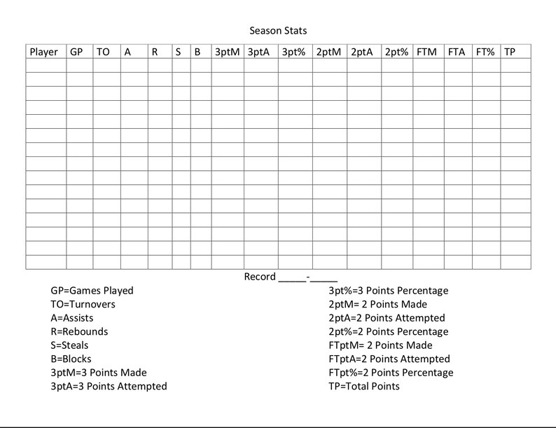 Digital Basketball Season Stat Book - Etsy