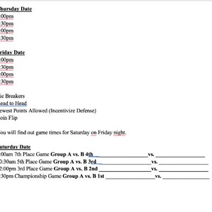 Printable 8 Team 4-day Round Robin Tournament Bracket With Snack Bar ...