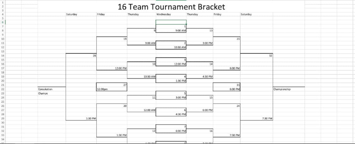 Printable 16 Team Tournament Bracket - Digital Download | Perfect for ...