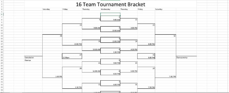 Printable 16 Team Tournament Bracket - Digital Download | Perfect for ...