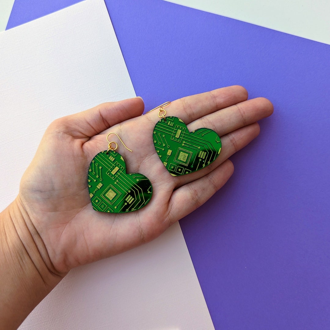 Circuit Board Heart Earring | Computer Science Gift | PCB Earrings ...
