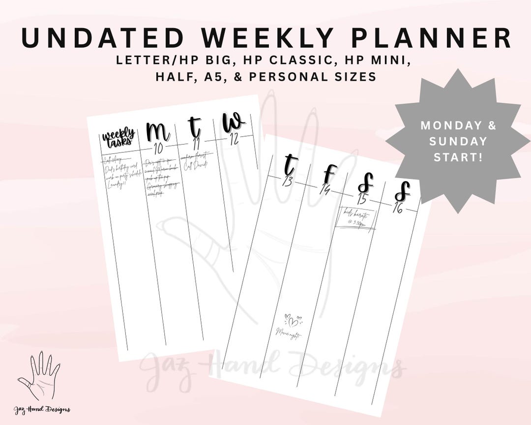 Weekly Vertical Planner Printable – Undated PDF | Minimalist | A5 ...
