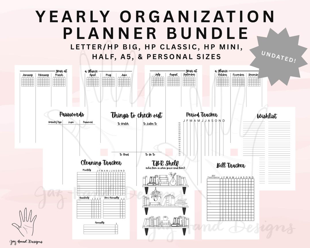Yearly Planner Printable: Habit & Productivity Trackers (A5, Letter ...