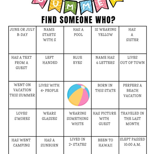 Find Someone Who Ice Breaker Bingo Find the Guest Game - Etsy Canada