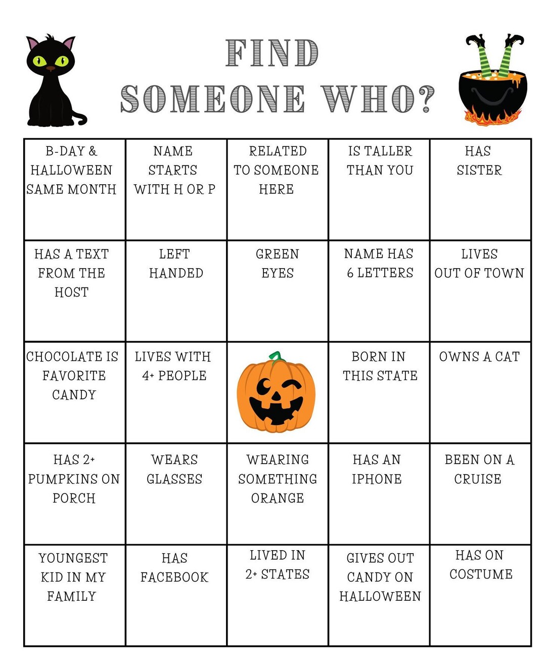 Halloween Find Someone Game Halloween Icebreaker Halloween - Etsy