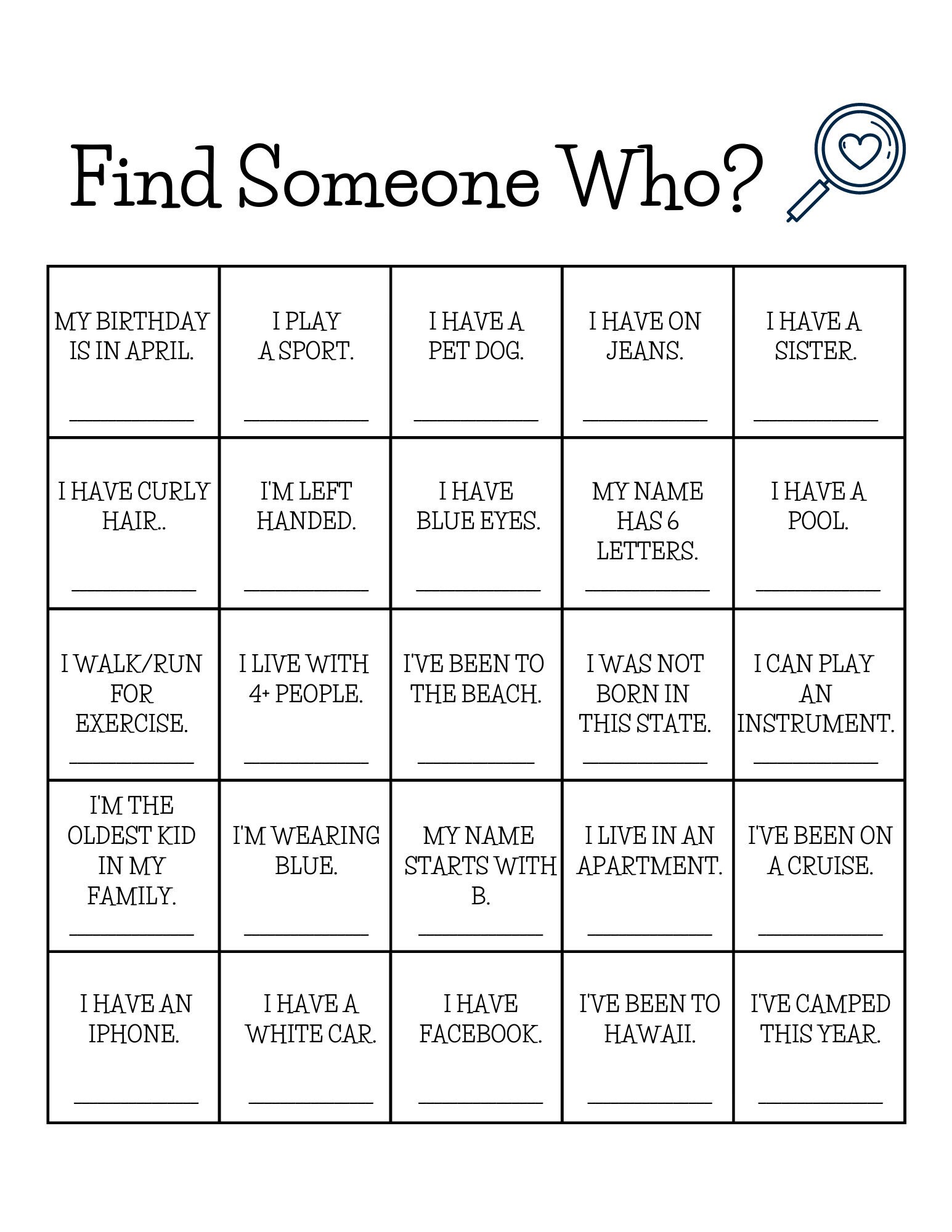 Find Someone Who Game Template Find Someone Who Game Template